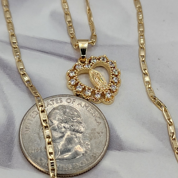 Gold-plated | Jewelry | Heart Clear Stones Virgin Mary Goldplated Chain ...